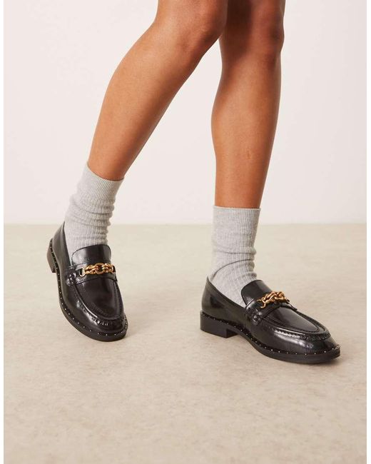 ASOS Ministry Premium Chain Detail Loafers in Black | Lyst UK