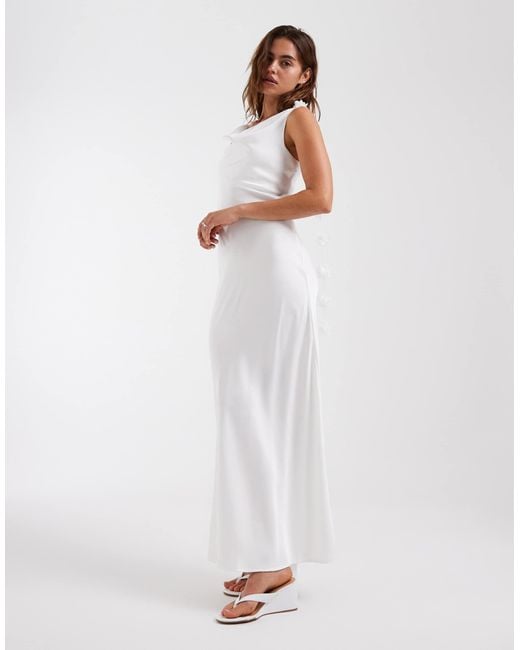 Vero Moda Satin Cowl Neck Maxi Dress With 3d Floral Applique Trim in ...