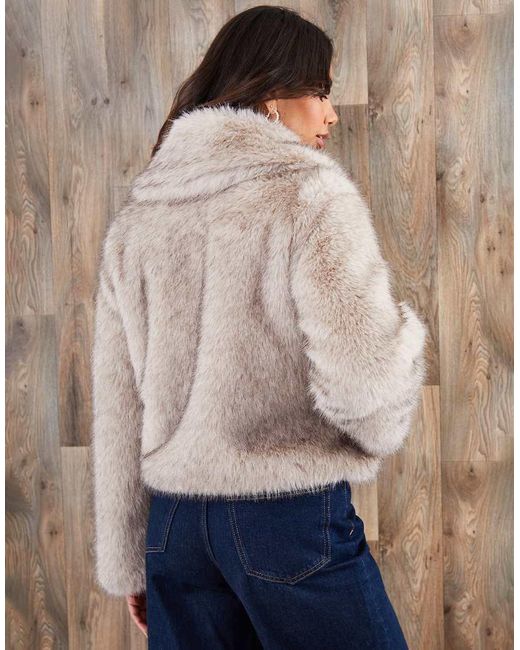 Threadbare Faux Fur Zip Through Coat in Brown | Lyst UK