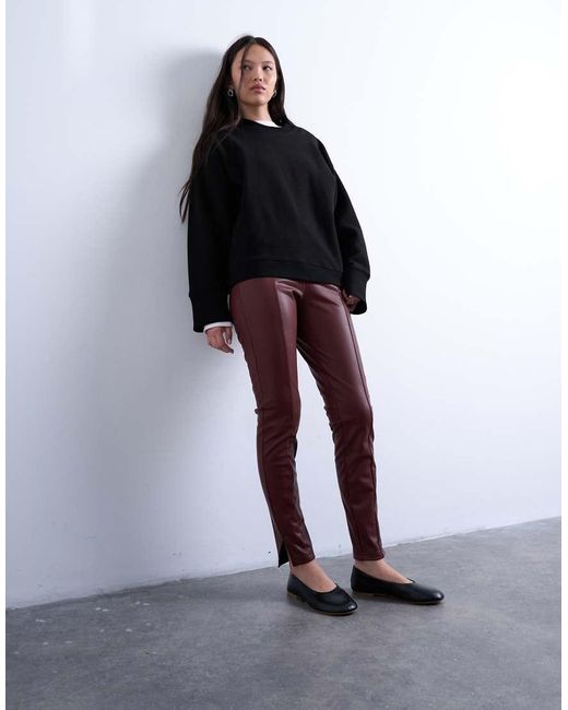 TOPSHOP Faux Leather Drain Pipe Skinny Trouser in Red | Lyst UK