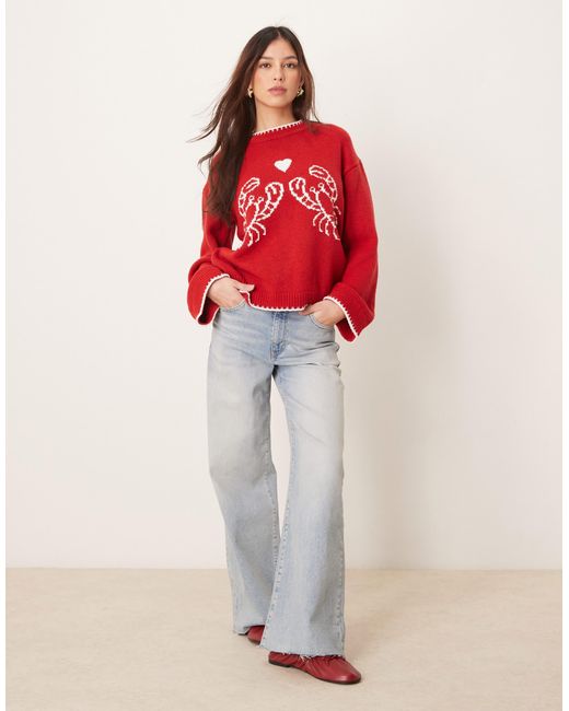 ASOS Knitted Lobster Jumper With Blanket Stitch in Red | Lyst