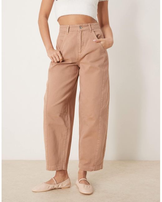 ASOS Cropped Barrel Leg Trouser With Side Panel in Natural | Lyst