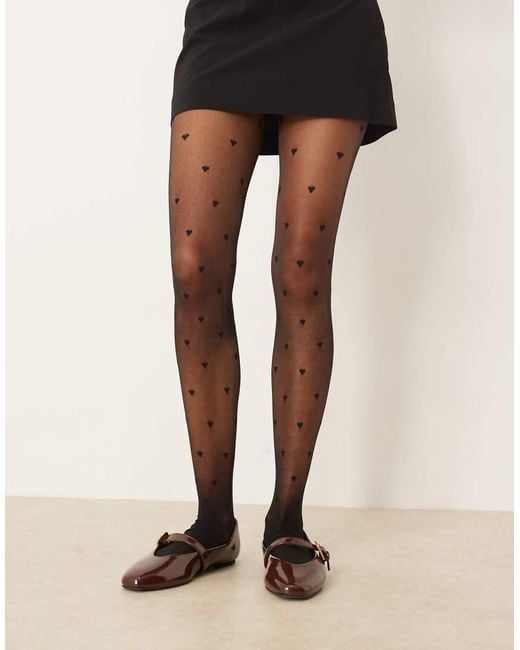 ASOS Heart Pattern Tights in Black | Lyst UK