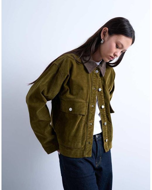 TOPSHOP Co Ord Cut Cord Jacket With Contrast Cord Collar in Green | Lyst UK