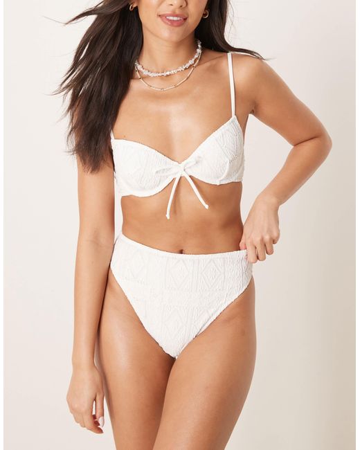 ASOS Bertie Broderie High Leg High Waist Bikini Bottom in White | Lyst