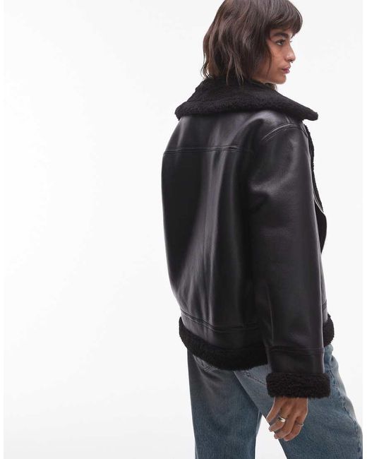 Mango Oversized Shearling Aviator Jacket in Blue | Lyst UK
