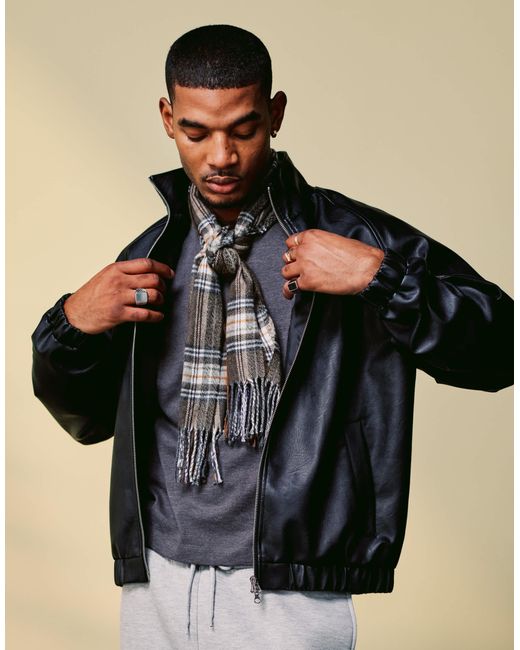 ASOS Faux Leather Track Jacket in Blue for Men | Lyst