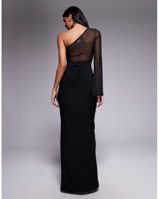 ASOS Mesh Panelled One Shoulder Maxi Dress in Black | Lyst