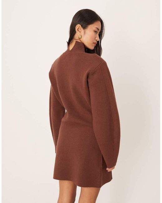 ASOS Structured Waisted Mini Dress in Brown | Lyst UK