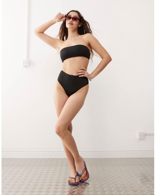 Monki Mix And Match High Leg Waist Bikini Bottom in Black | Lyst