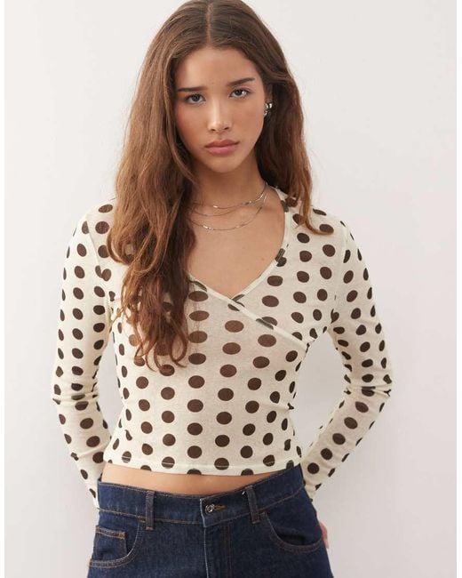 Collusion Mesh Wrap Top in Natural | Lyst UK