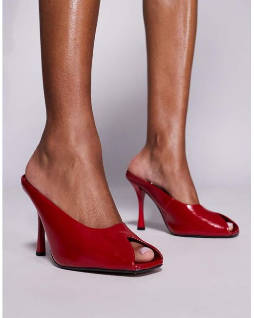 River Island Peep Toe Mule Heel in Red | Lyst UK