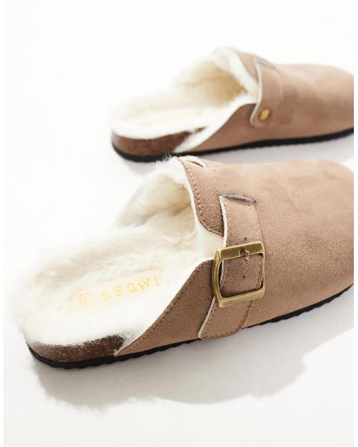 SEQWL Faux Fur Lined Clogs in Natural | Lyst