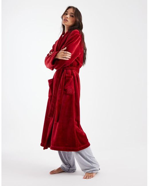 DKNY Folded Long Robe in Red | Lyst UK