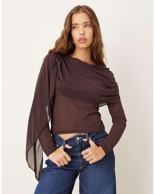 Gina Tricot Long Sleeve Shawl Drapey Cape Top in Purple | Lyst UK