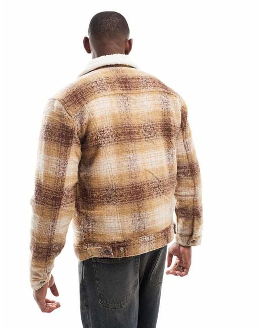 Levi's Type 3 Check Sherpa Borg Lined Trucker Jacket in Natural for Men ...