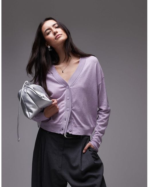 Mango Oversized Cardigan in Purple | Lyst
