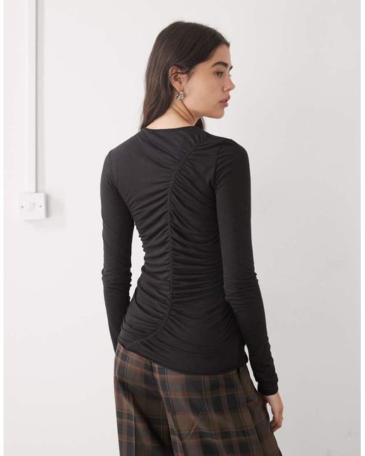 Monki Slim Fit Sheer Top With Front Detail in Black | Lyst UK