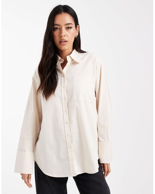 ASOS Oversized Deep Cuffs Shirt in White | Lyst