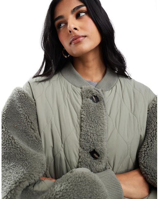 ASOS Borg Spliced Puffer Jacket in Gray | Lyst