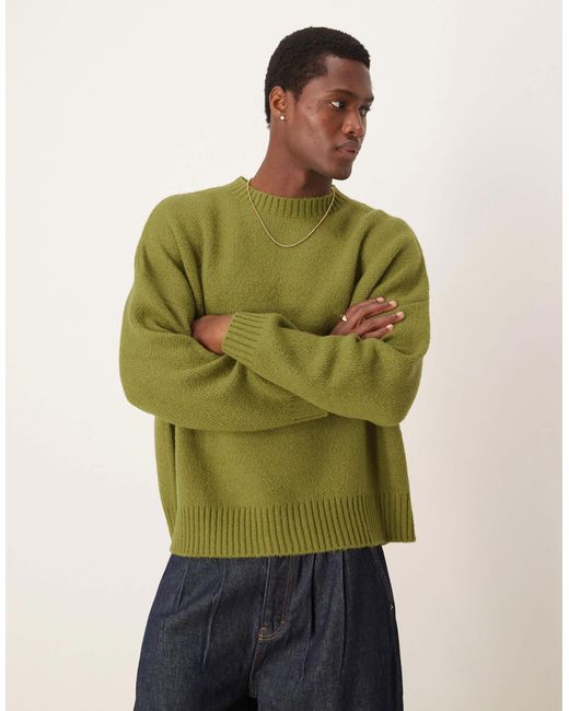 ASOS Super Oversized Boxy Fit Brushed Knit Crew Neck Sweater in Green ...
