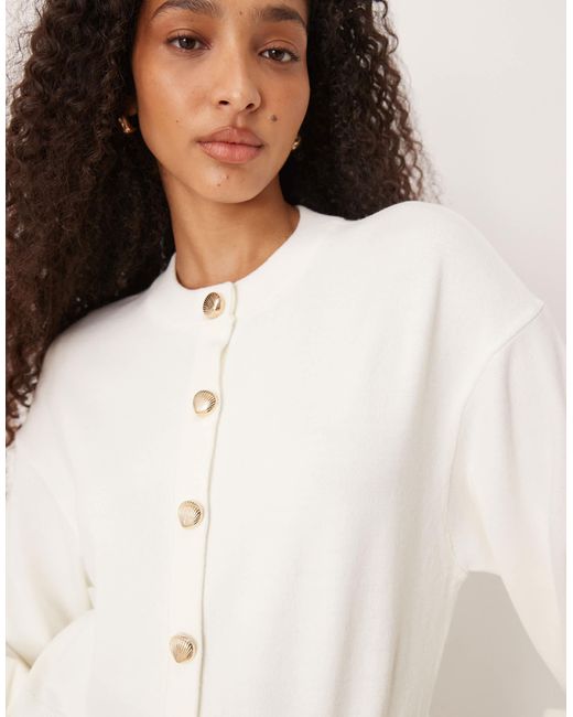 ASOS Knitted Structured Crew Neck Cardigan With Gold Shell Buttons in ...