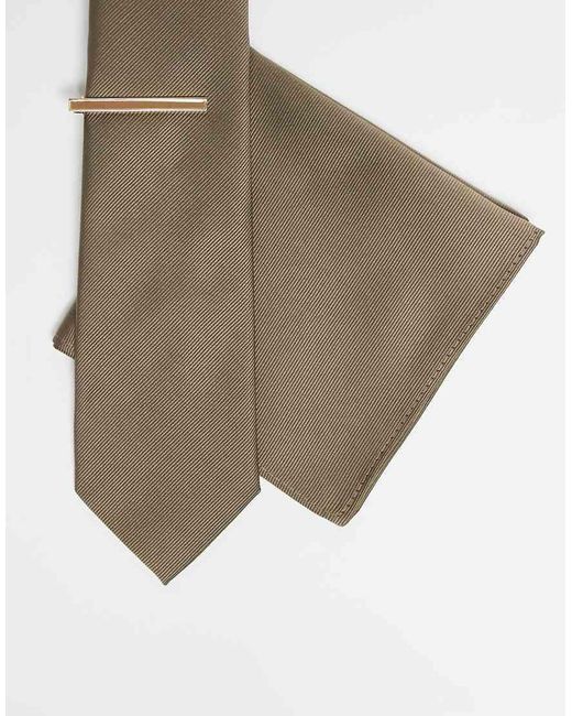 ASOS Tie And Pocket Square With Tie Bar in Natural for Men | Lyst UK