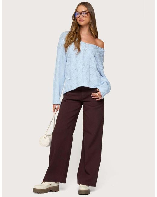 Edikted Inga Oversized Cable Knit Sweater in Blue | Lyst UK