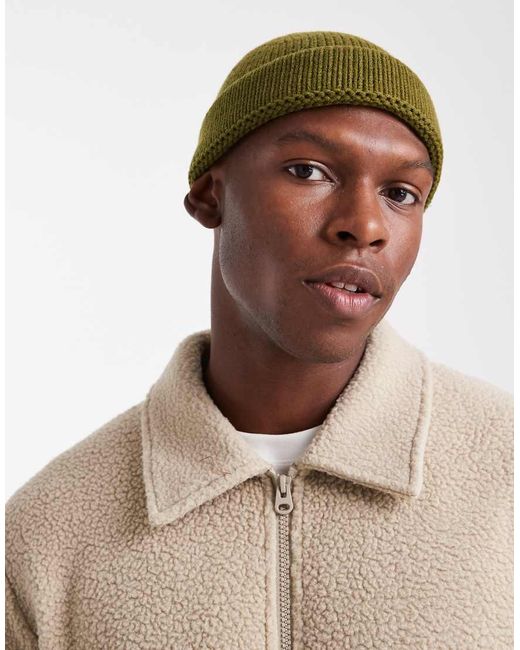 ASOS Knitted Ribbed Mini Fisherman Beanie in Brown for Men | Lyst UK