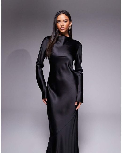 DASKA Satin Maxi Dress in Black | Lyst UK