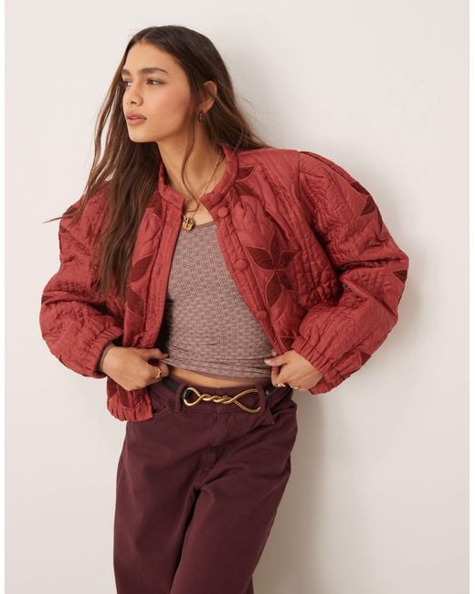 Free People Quinn Quilted Patchwork Jacket in Red | Lyst