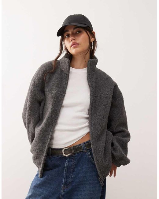 Weekday Oversized Borg Zip Fleece in Grey | Lyst UK