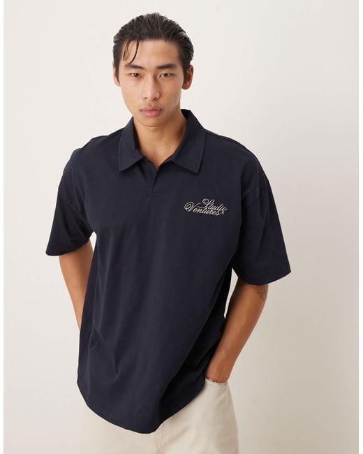 ASOS Heavyweight Oversized Polo Shirt With Chest Embroidery in Blue for ...