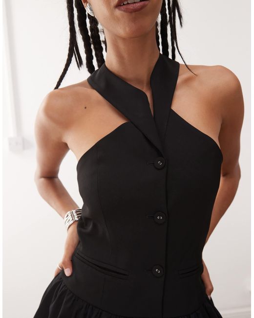 Amy Lynn Alexa Tailored Halter Neck Bubble Midi Dress in Black | Lyst