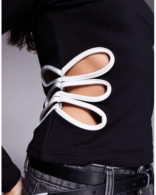 Edikted Contrast Cut Out Long Sleeve Top in Blue | Lyst UK