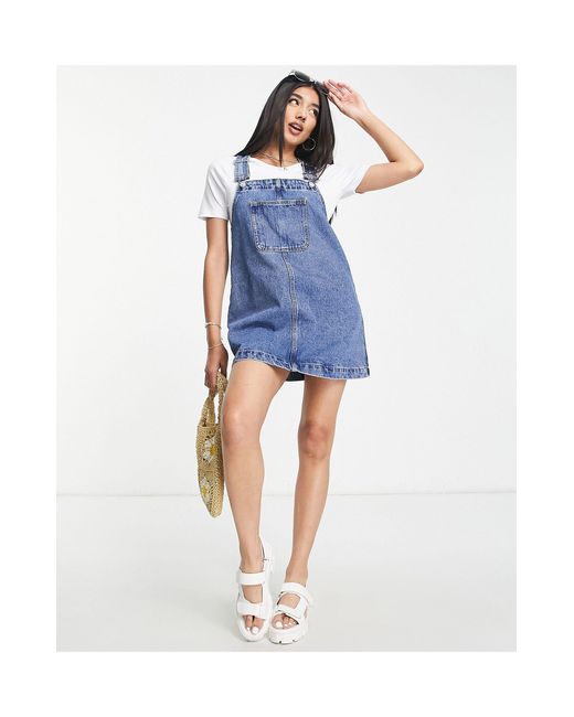 Monki Relaxed Mini Pinafore Dress In Blue Lyst