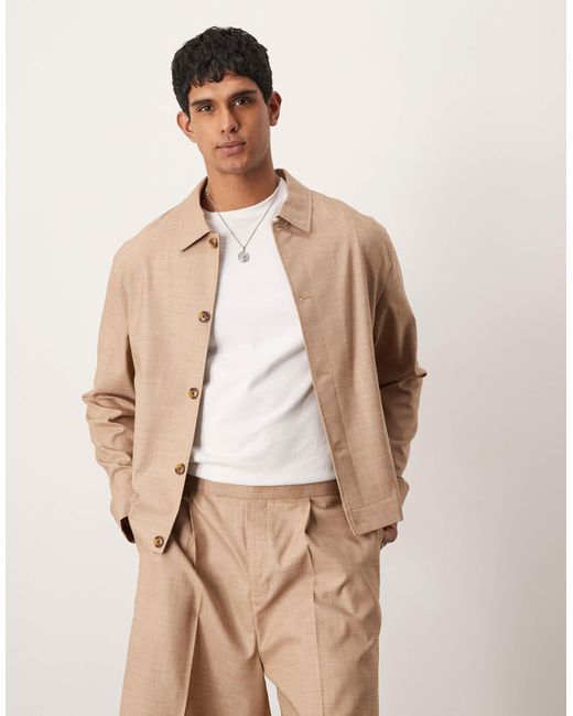 ASOS Smart Co-ord Button Up Harrington Jacket in Natural for Men | Lyst