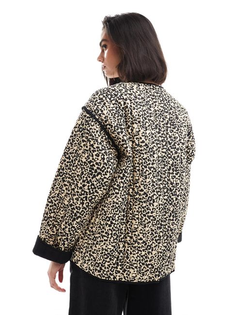 ASOS Quilted Leopard Print Jacket in Gray | Lyst