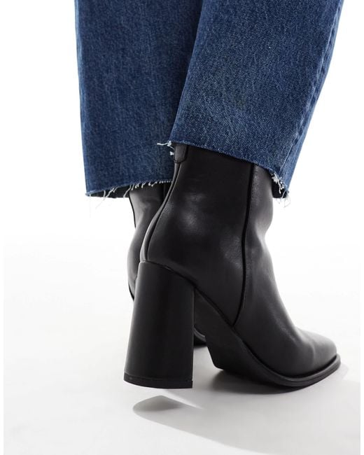 London Rebel Maddie Block Heel Ankle Boots in Blue | Lyst