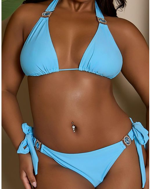 Moda Minx Curve X Bernadette Afia Triangle Bikini Top With Gem Detail in Blue | Lyst
