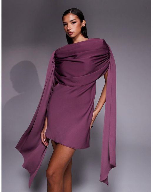 ASOS Satin Shoulder Pad Mini Dress With Ruched Bodice Overlay And Side ...