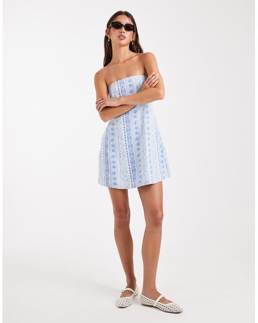 Hollister Strapless Mini Dress in Blue | Lyst UK