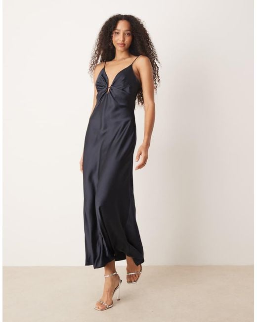 Mango Satin Slip Dress in Blue | Lyst UK