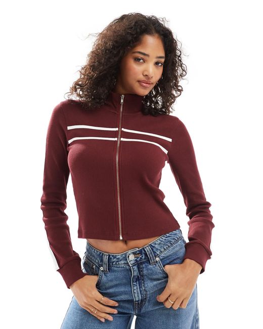 ASOS Neatfit Zip Up Top With Contrast Stripe Detail in Red | Lyst