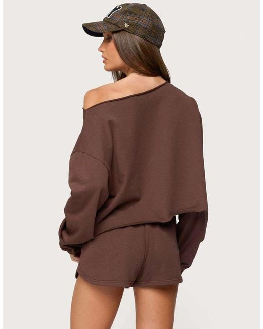 Edikted Kordelia Off Shoulder Sweatshirt in Brown | Lyst UK