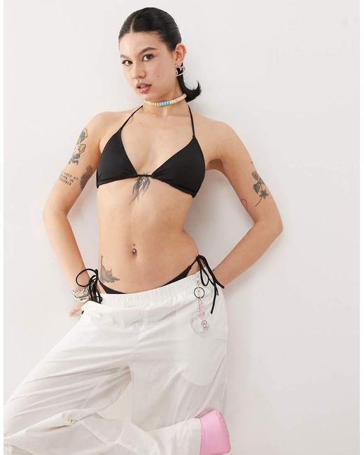 Monki Mix And Match Triangle Tie Up Bikini Top in Natural | Lyst UK