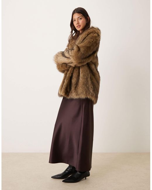 Abercrombie & Fitch Faux Fur Coat in Brown | Lyst
