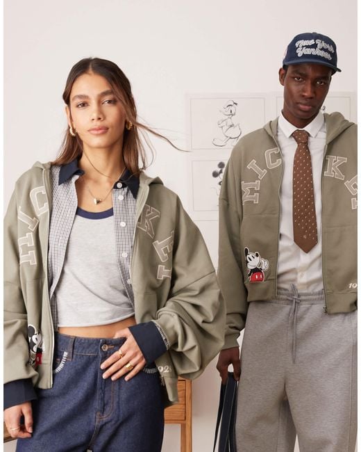 ASOS Disney Unisex Boxy Super Oversized Zip Through Hoodie With Mickey ...