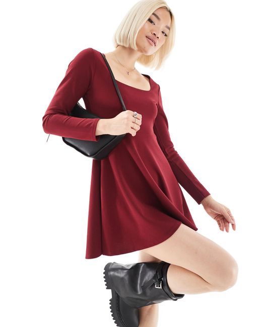 Miss Selfridge Scuba Square Neck Mini Dress in Red | Lyst