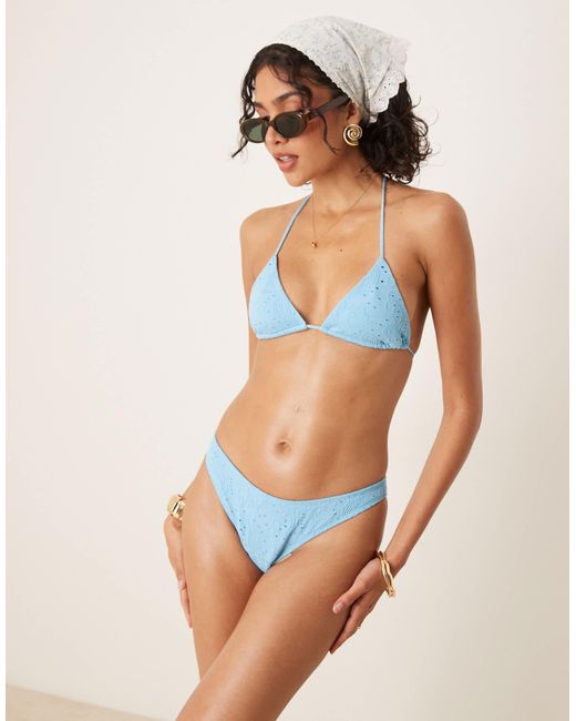 ASOS Tia Textured Paisley Triangle Bikini Top in Blue | Lyst